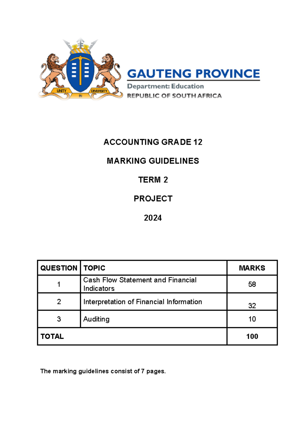 Accounting Grade 12 Project - Cash Flow & Auditing Insights (2024 ...