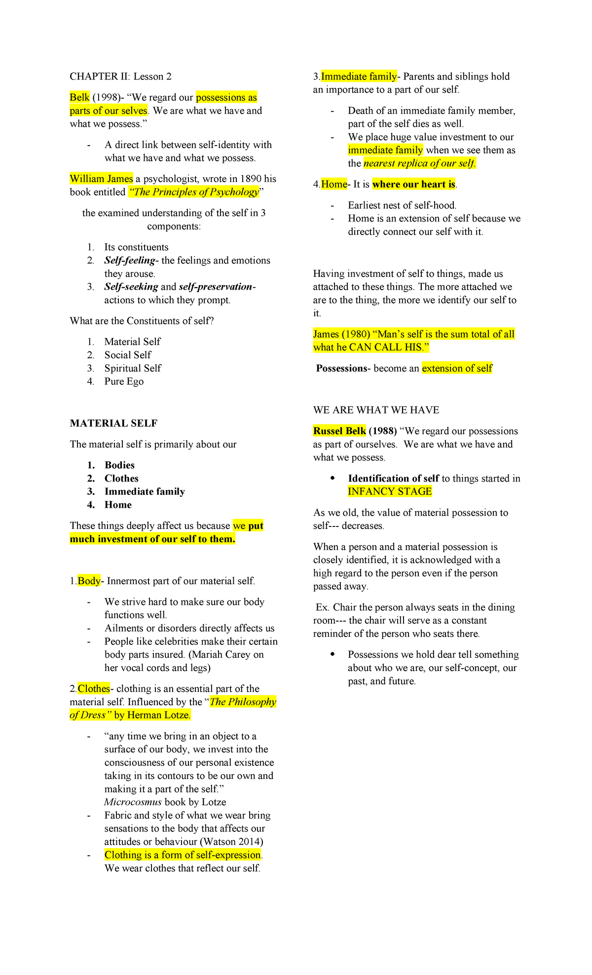 UTS Chapter¿ Reviewer - CHAPTER II: Lesson 2 Belk (1998)- “We regard ...