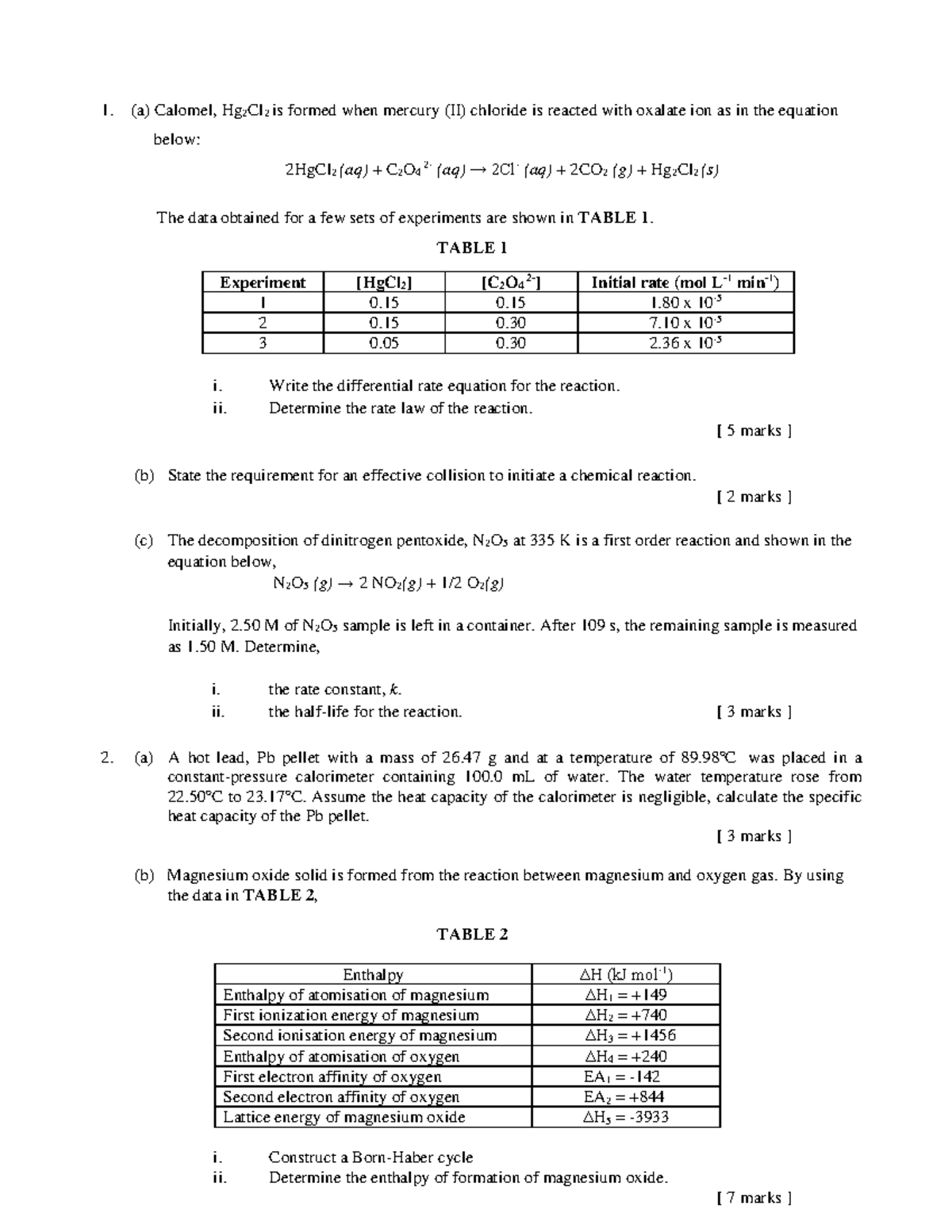 Chemical Kinetics & Thermodynamics: Pre PSPM SK025 2023-1 Notes - Studocu