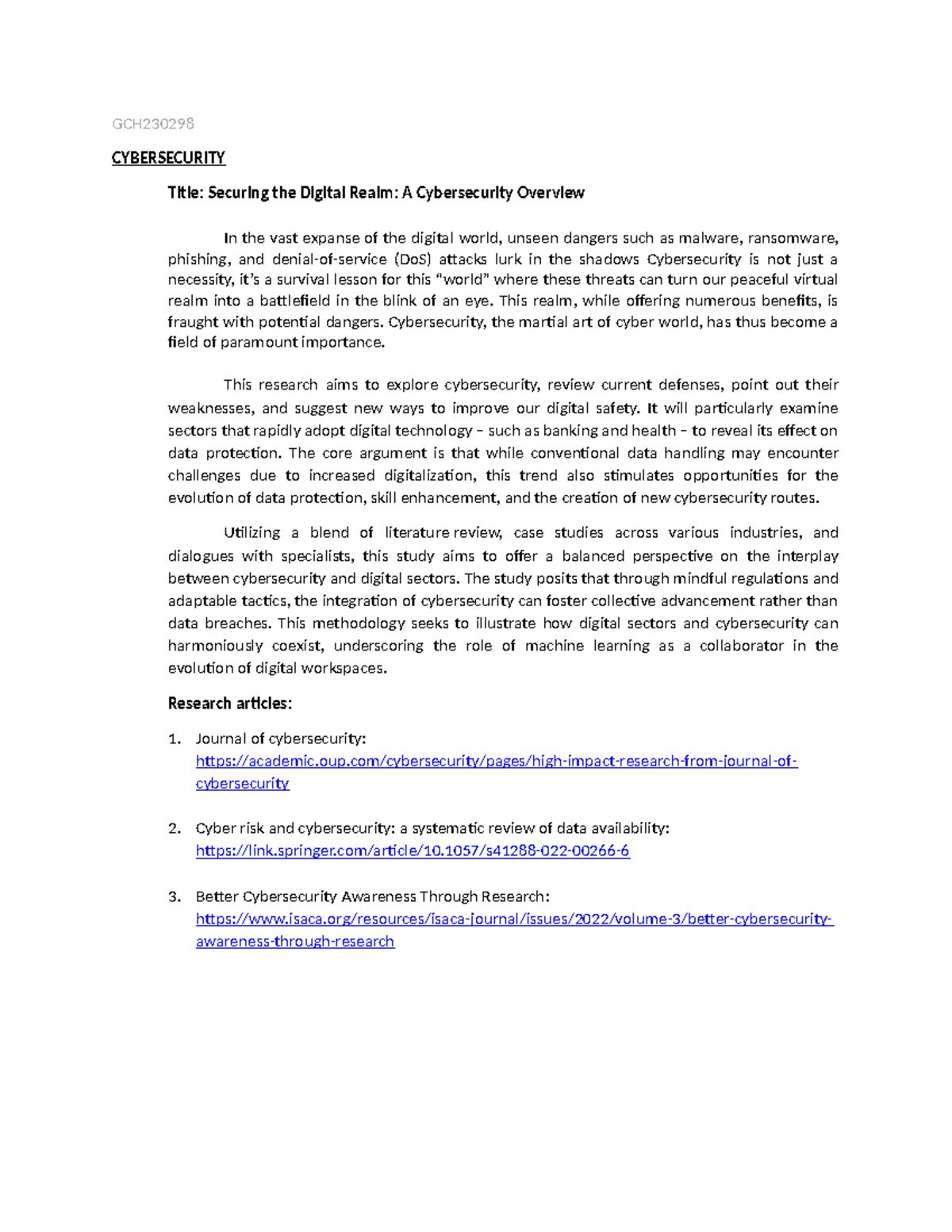 Cybersecurity - GCH: Exploring Digital Safety and Current Defenses ...