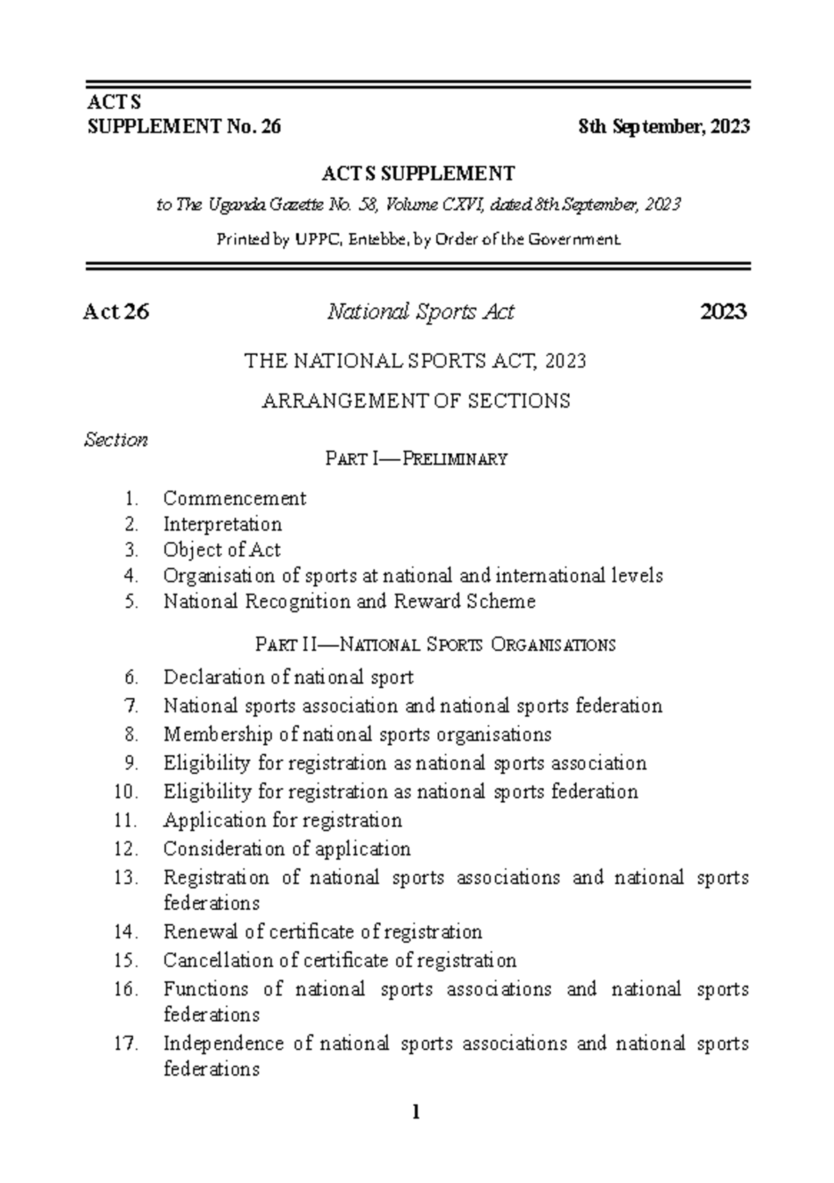 National Sports Act 2023 - Act 26 Overview and Provisions - Studocu