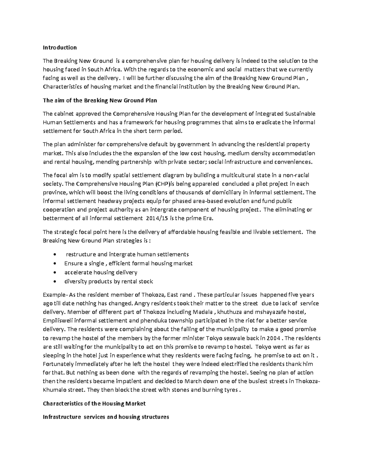 Comprehensive Overview of the Breaking New Ground Plan for Housing - Studocu