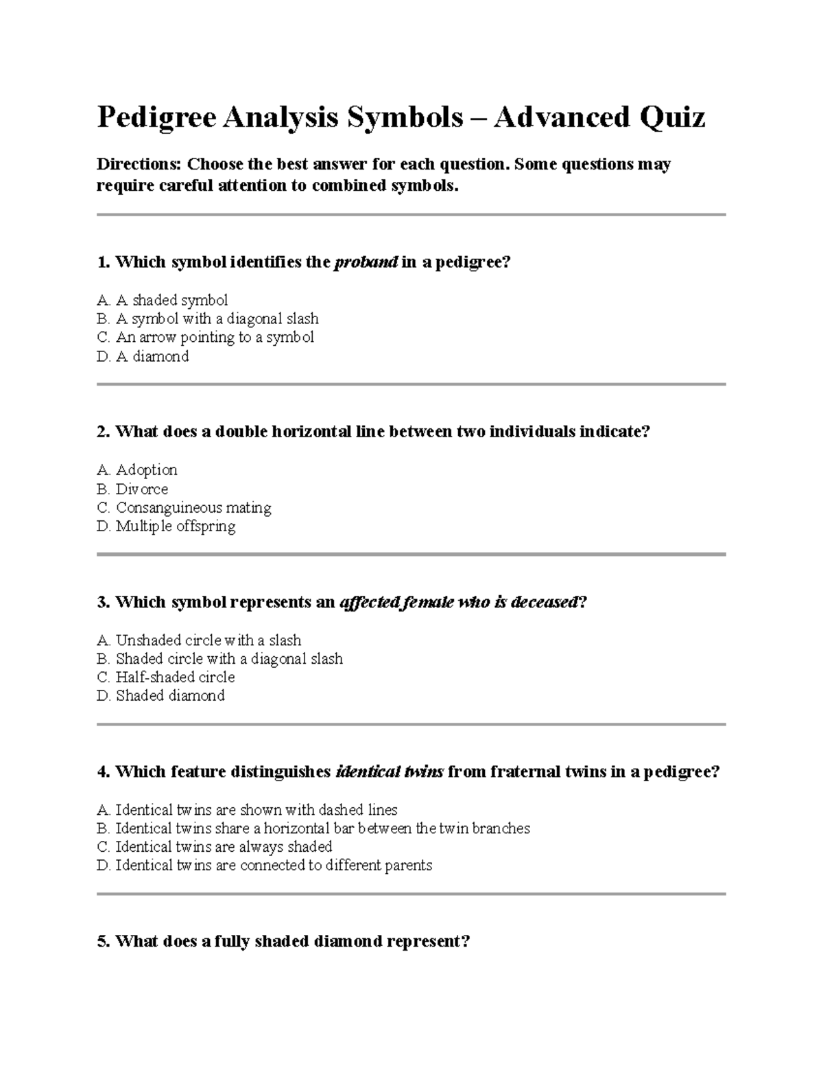 Gen Bio Activity: Pedigree Analysis Symbols Advanced Quiz - Studocu