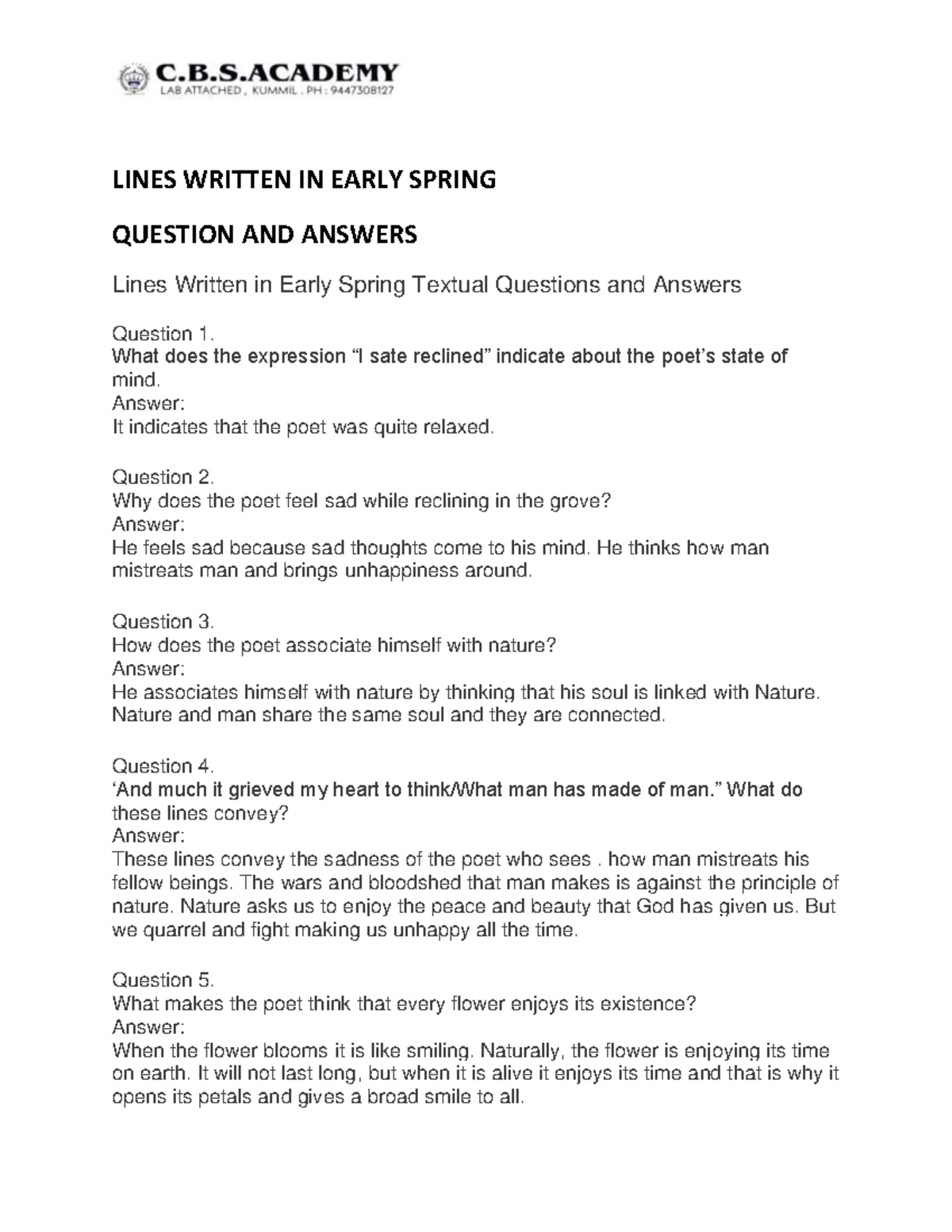 Lines Written in Early Spring: Textual Q&A for 6305286971514160255 ...