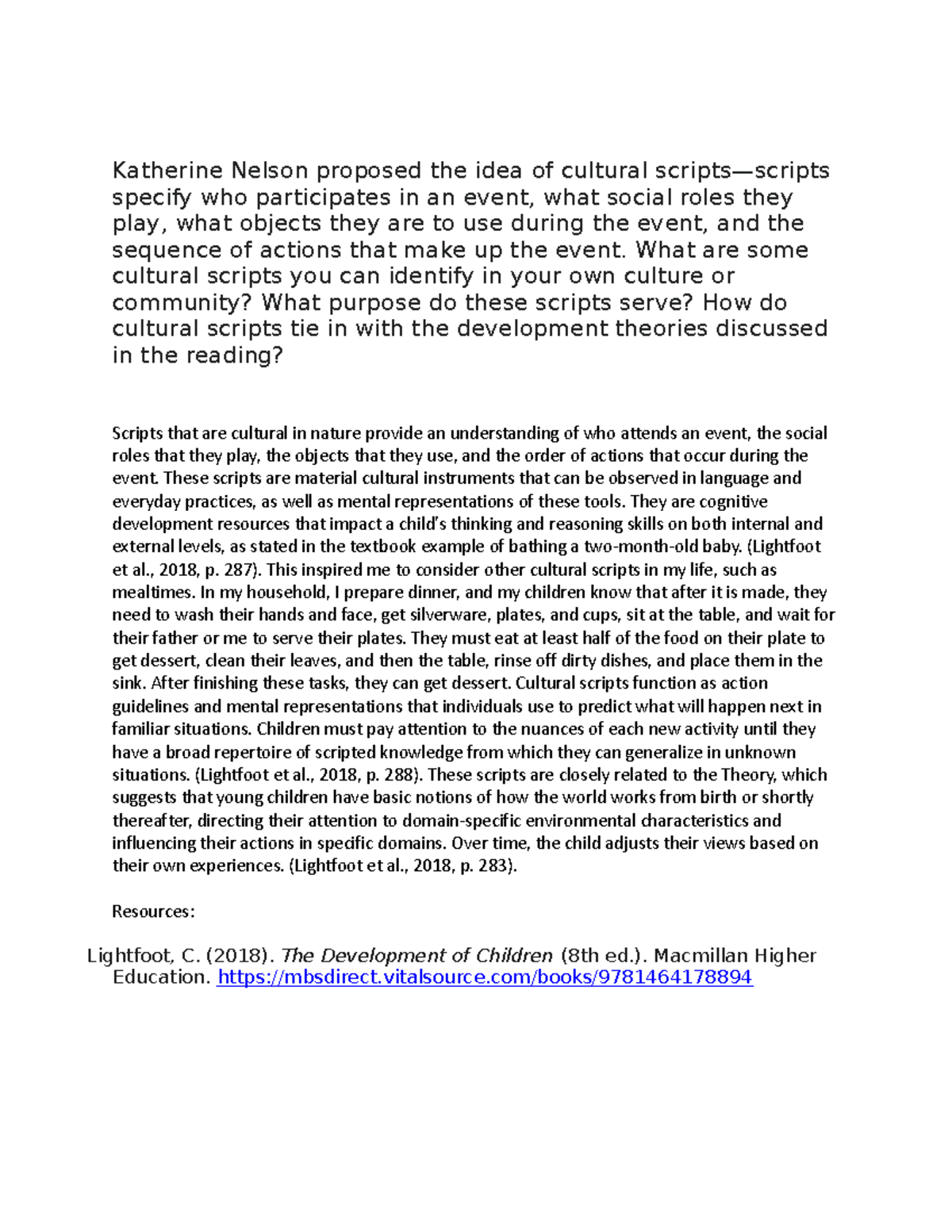 PSY-321 5-1 Discussion: Understanding Cultural Scripts in Development ...