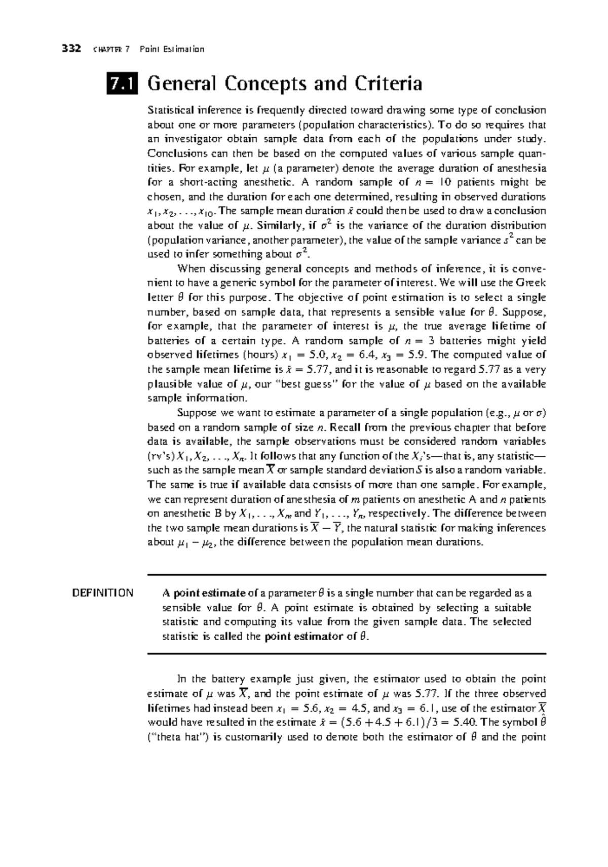 332 CHAPTER 7 Point Estimation: General Concepts and Criteria - Studocu