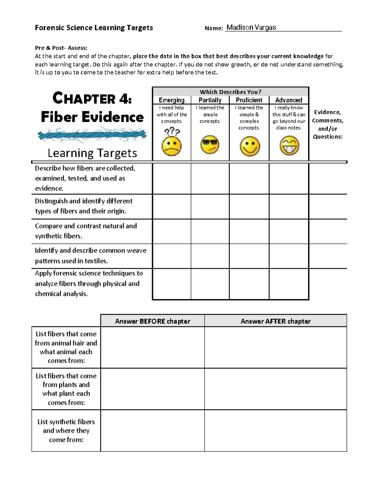 Fiber Evidence Learning Targets 1 - Forensic Science Learning Targets ...