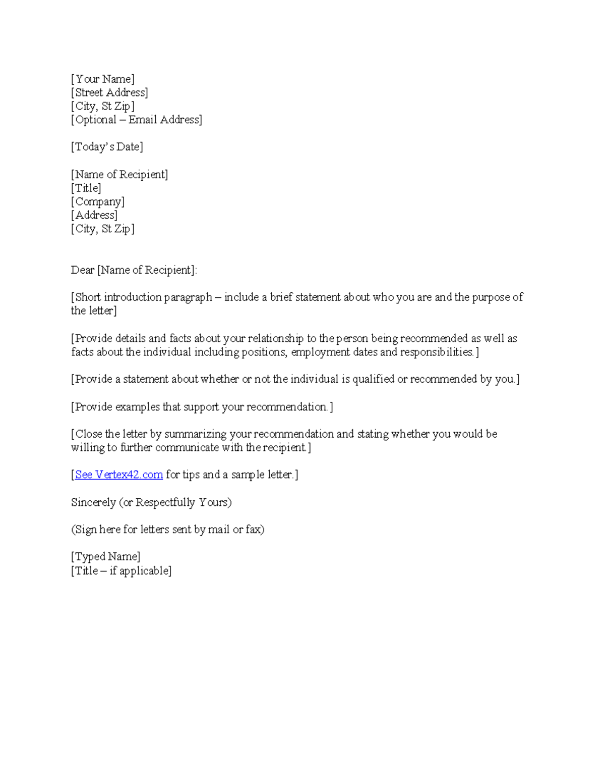 Letter-of-reference - writing a letter as a referee - [Your Name ...