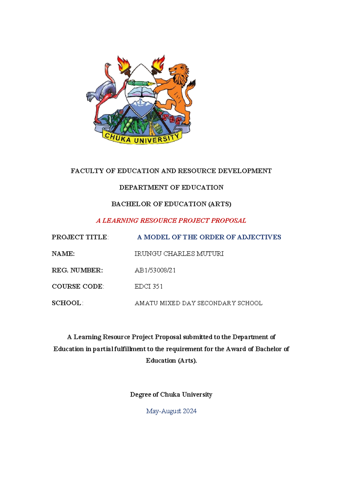 EDCI 351: Learning Resource Project Proposal on Order of Adjectives ...
