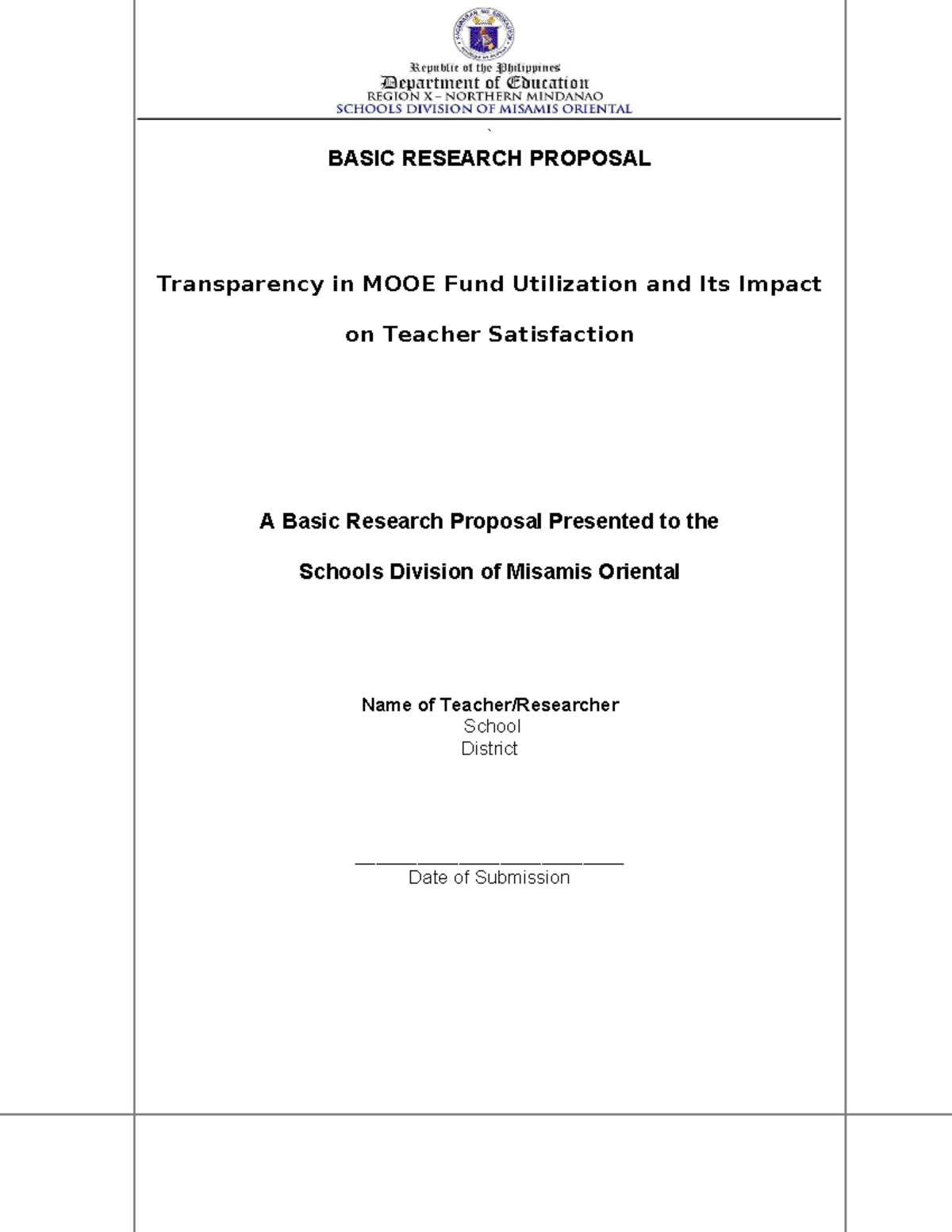 BASIC RESEARCH PROPOSAL: Transparency in MOOE Fund Utilization ...