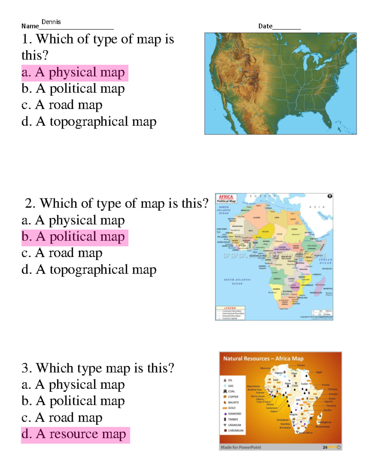 Map Types Activities - Dennis Skinner III (Geography Quiz) - Studocu