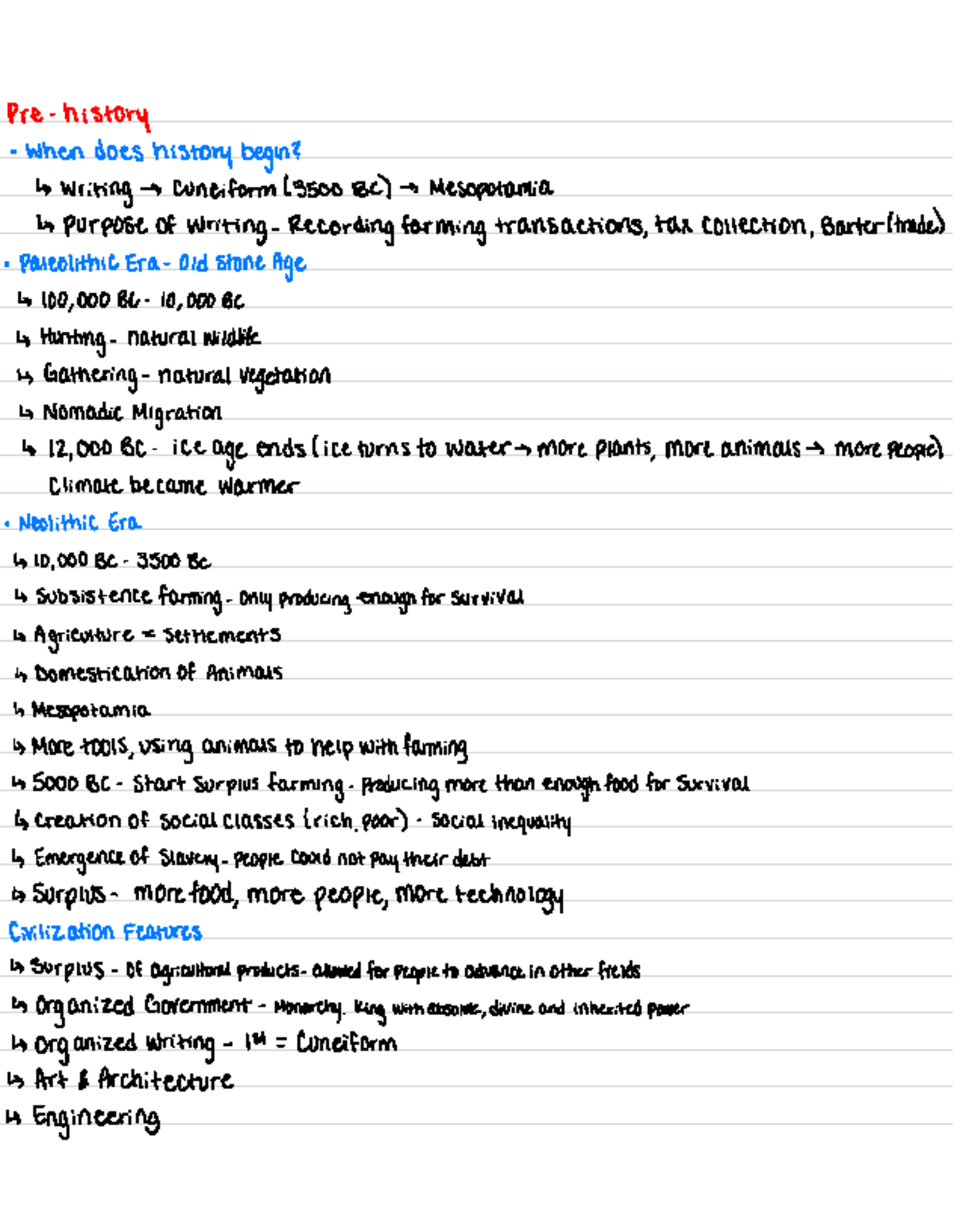 Prehistory Notes Early History Notes - Pre - history ° When does ...