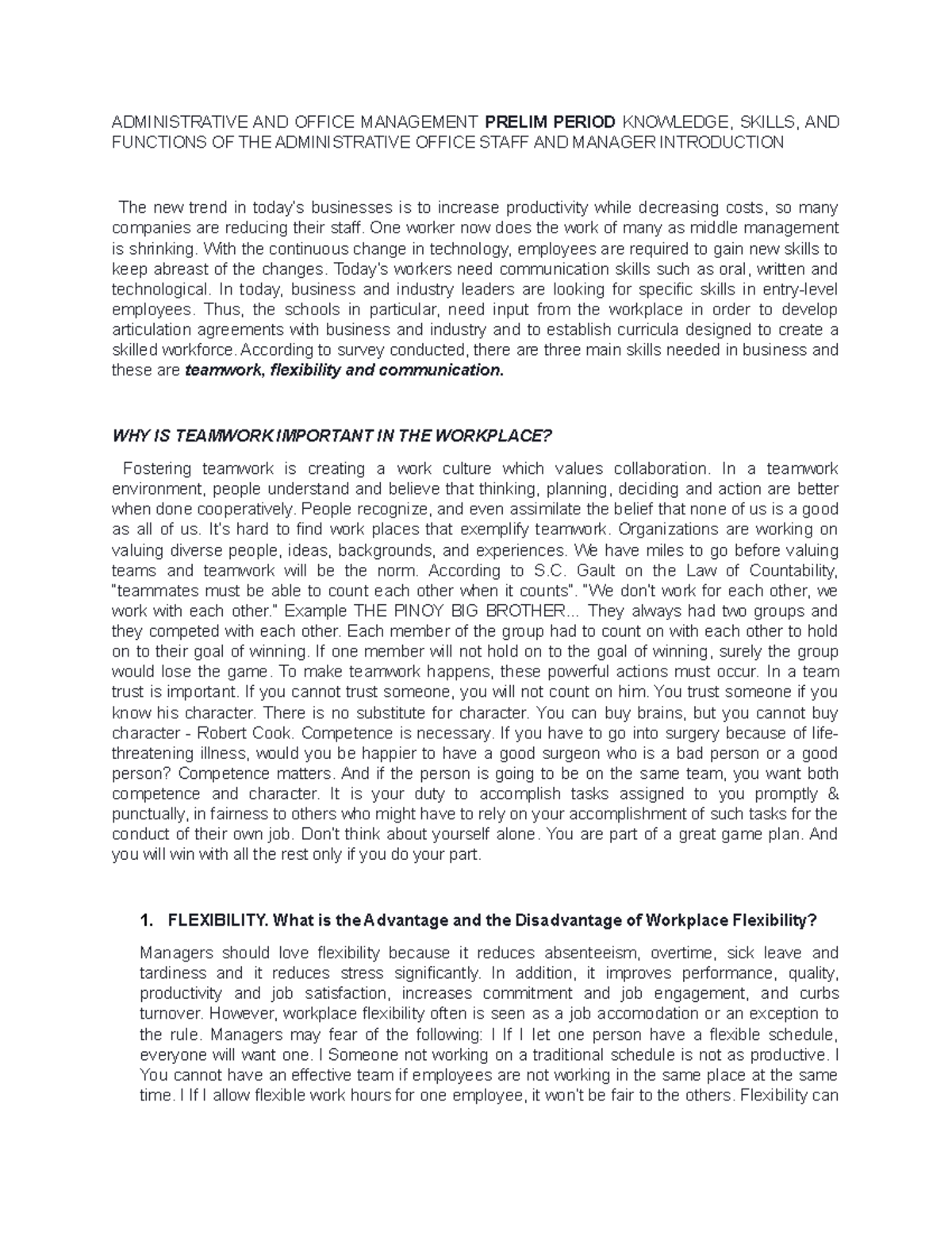 Administrative and Office Management Prelim Reviewer: Skills ...