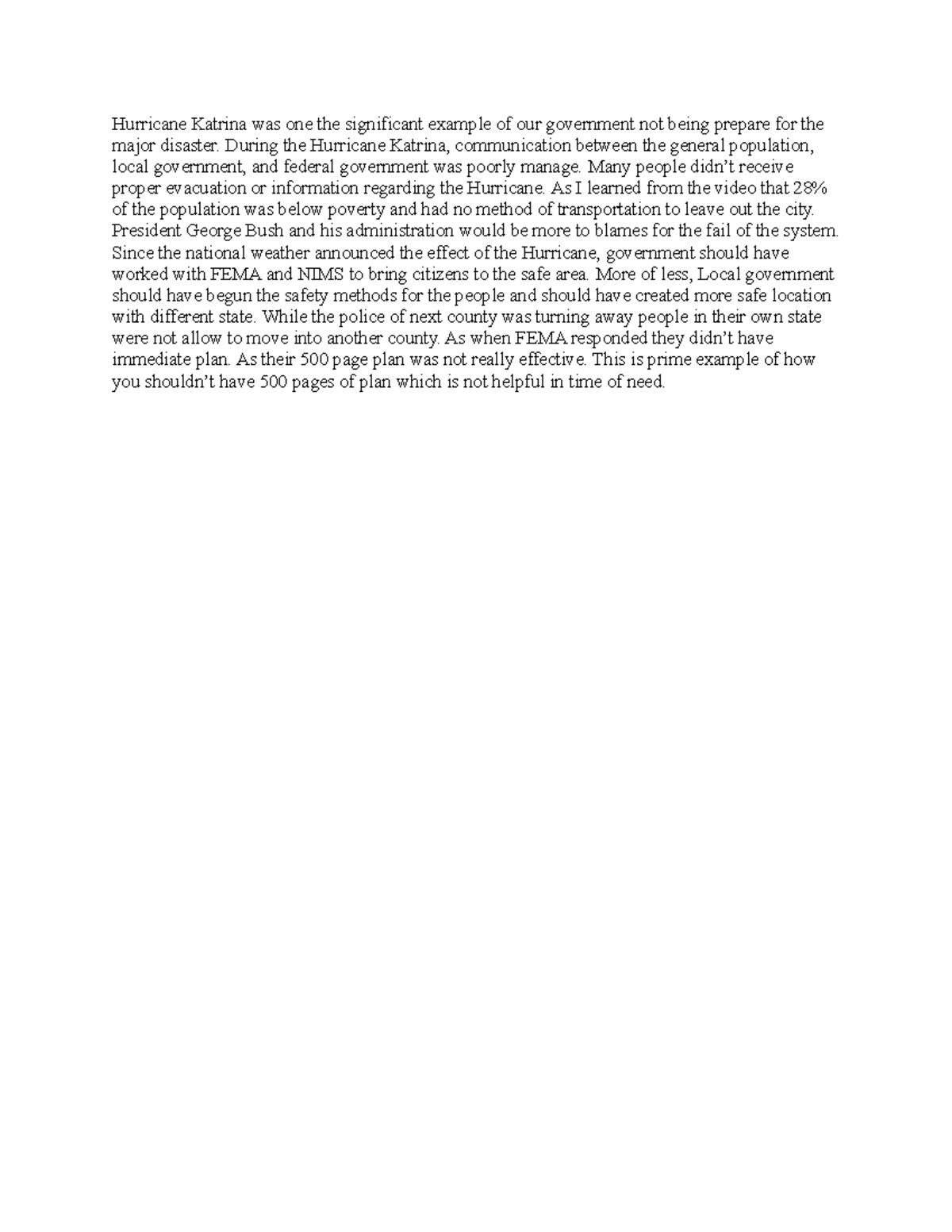 1-1 Discussion: Federalism: Lessons of Katrina - Hurricane Katrina was ...