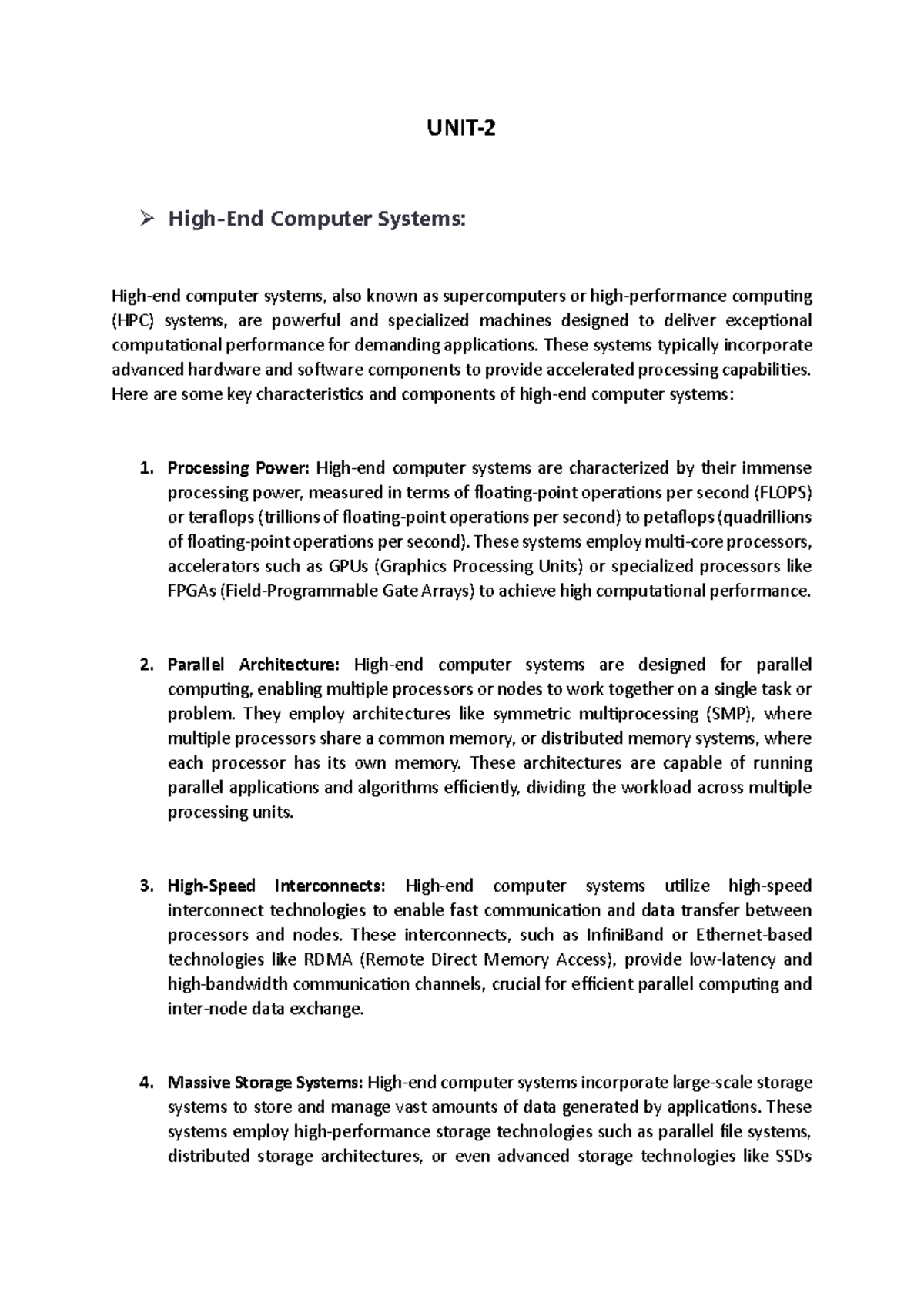 UNIT-2: Understanding High-End Computer Systems in HPC - Studocu