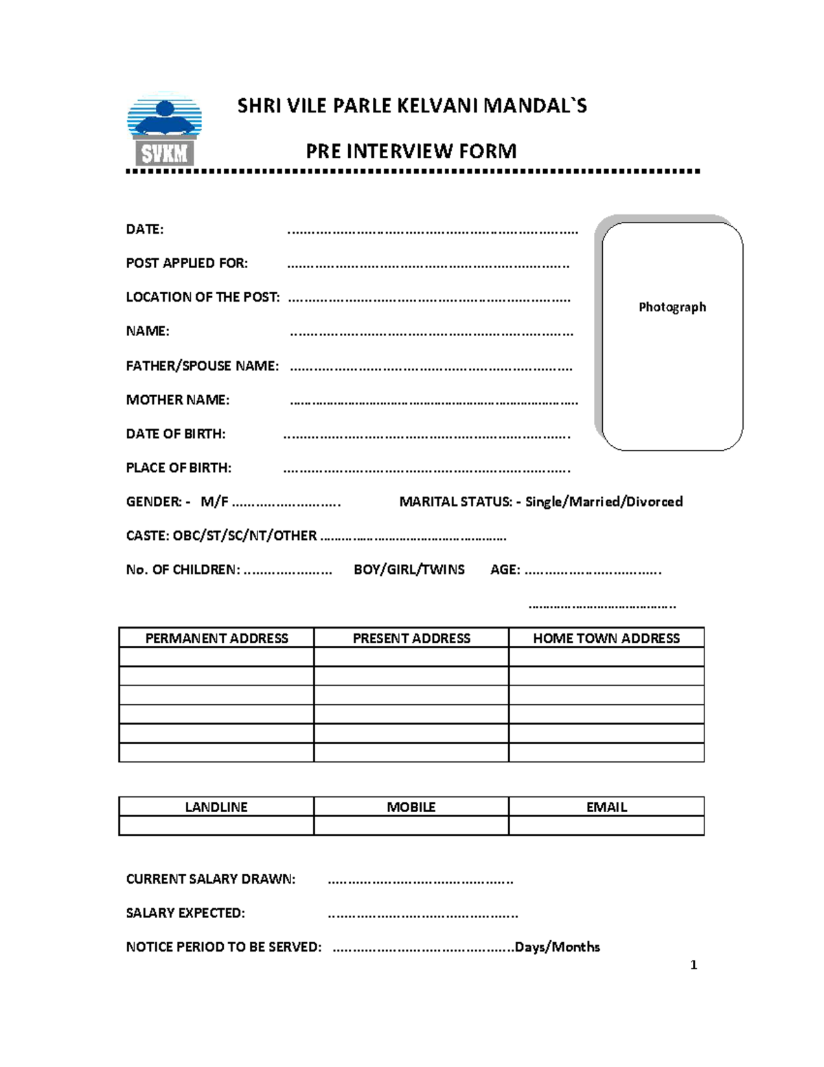 Pre Interview Form - SVKM Application - Studocu