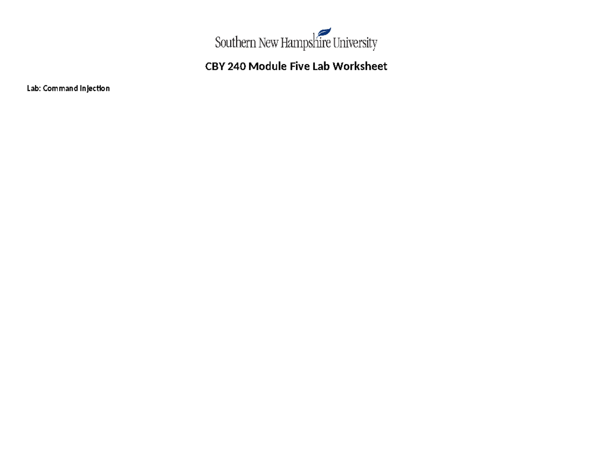 CYB 240 Module 5 Lab: Command Injection Worksheet - Studocu