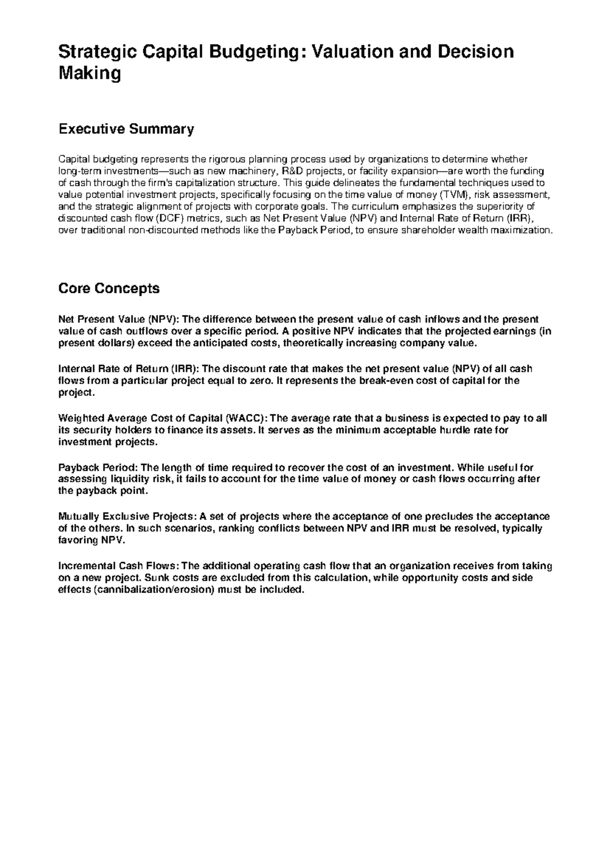 Strategic Capital Budgeting: Valuation & Decision Making Summary - Studocu