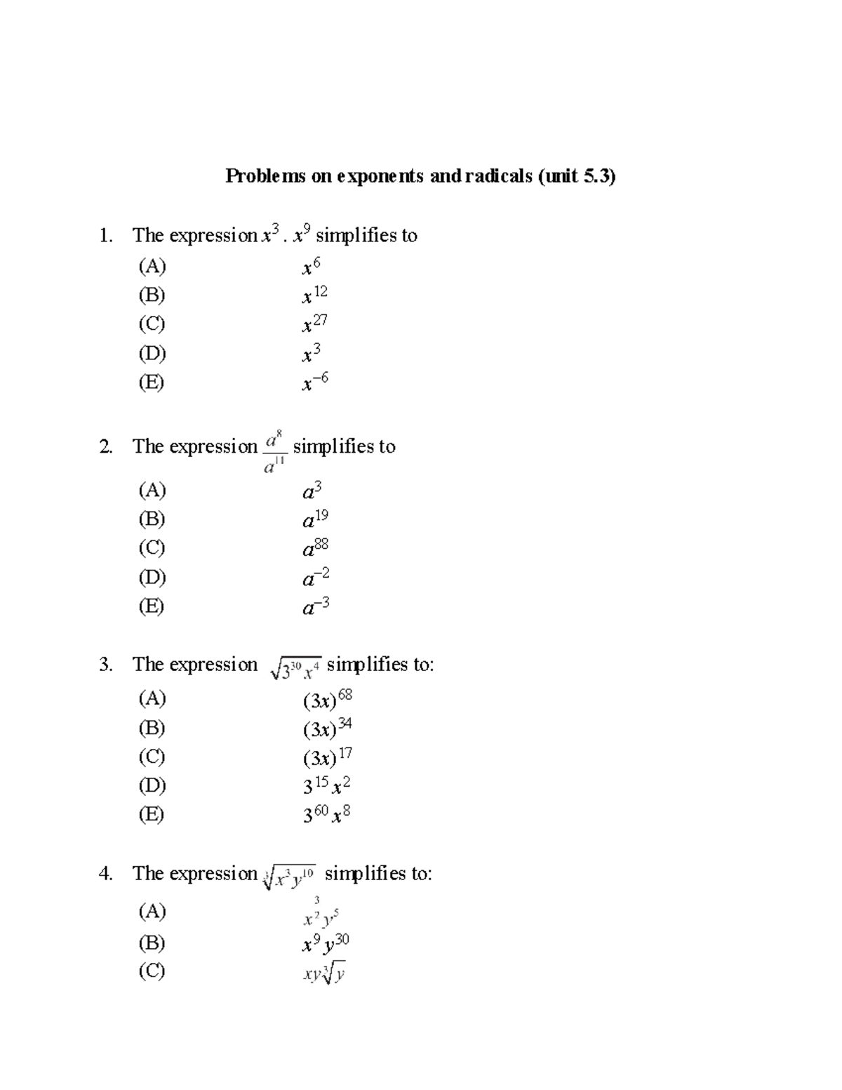 Exponents Q&A Solutions - Unit 5.3 Revision Guide - Studocu