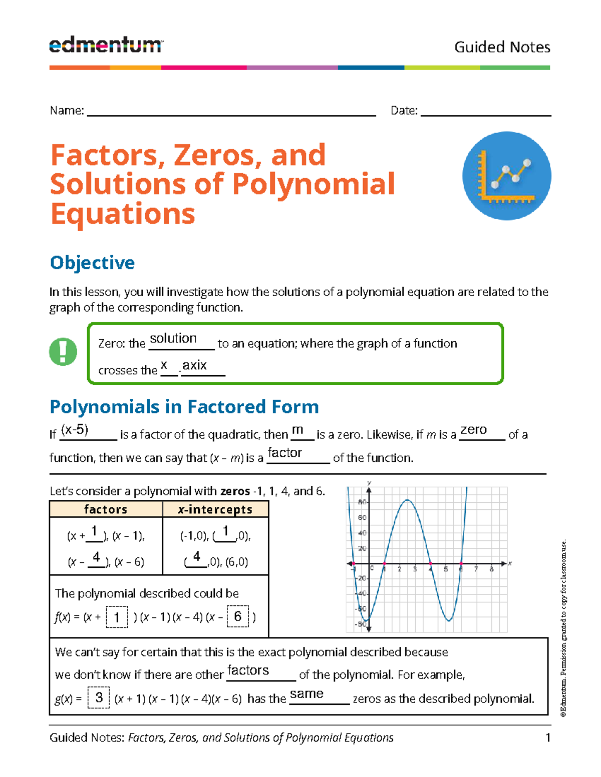 Guided Notes CCSS Algebra 2 Unit A3: Factors, Zeros, & Solutions of ...