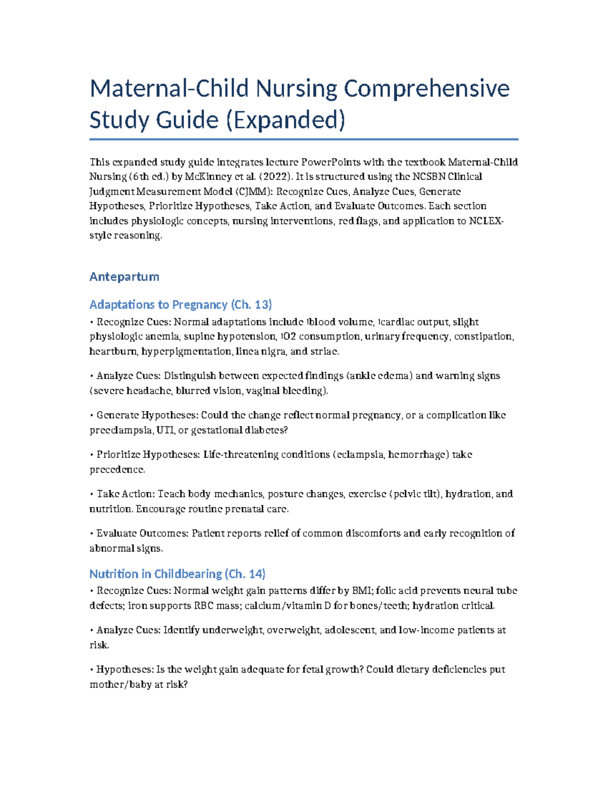 Nursing Maternity Study Guide (Nursing 6th ed.) - Comprehensive Review ...