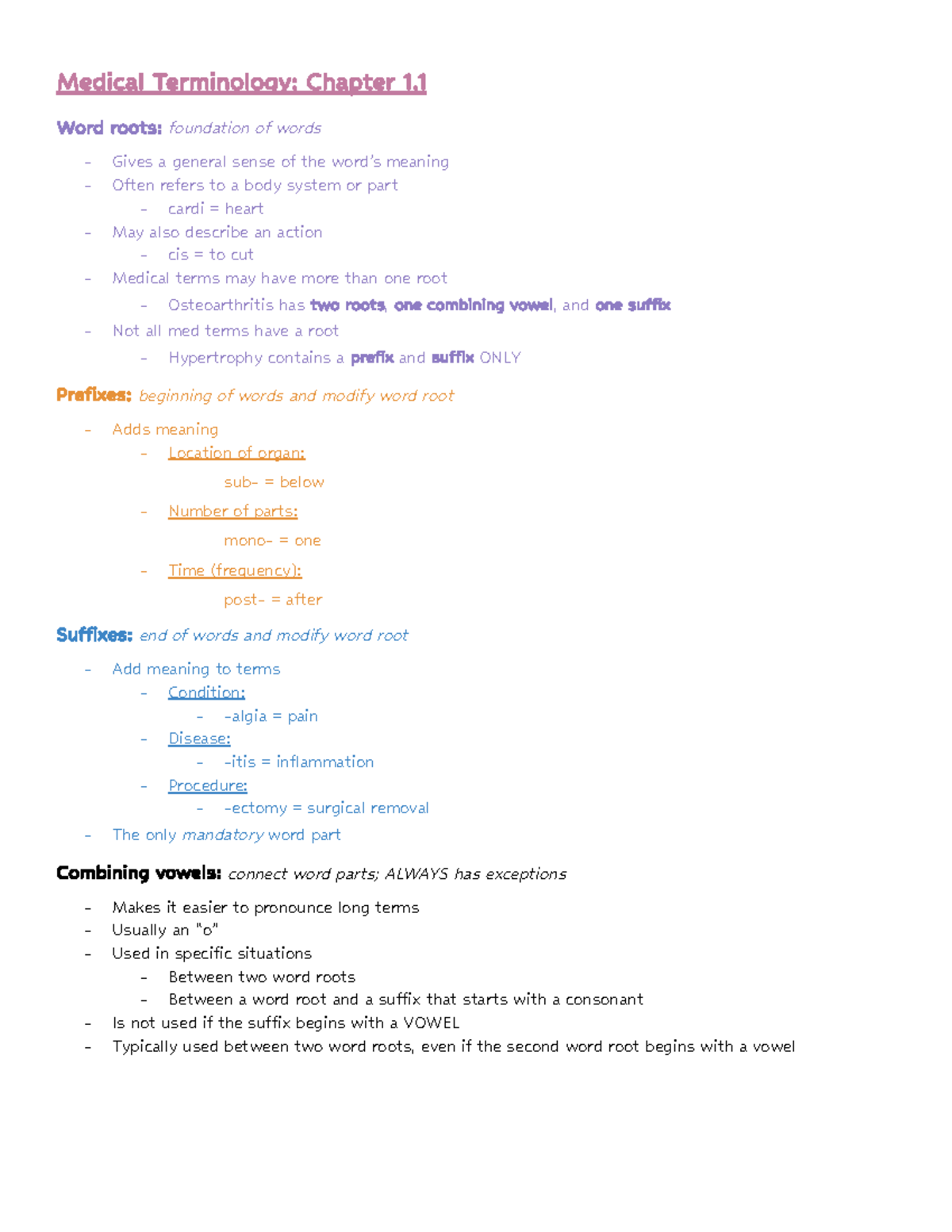 Chapter 1.1 - Intro to Medical Terminology Summary - Medical ...