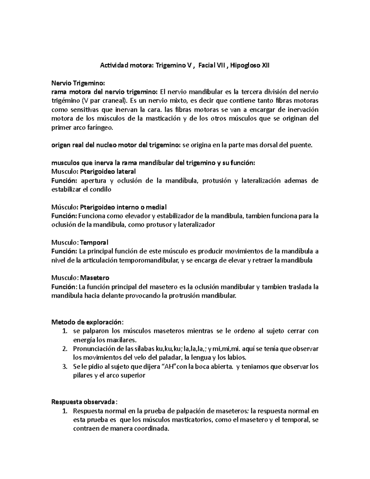 Actividad motora charla - Ac#vidad motora: Trigemino V , Facial VII ...