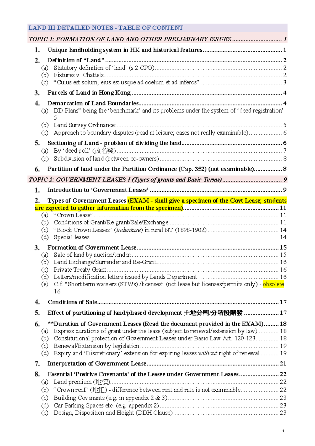 LAND 3: Comprehensive Notes on Land Formation and Government Leases ...