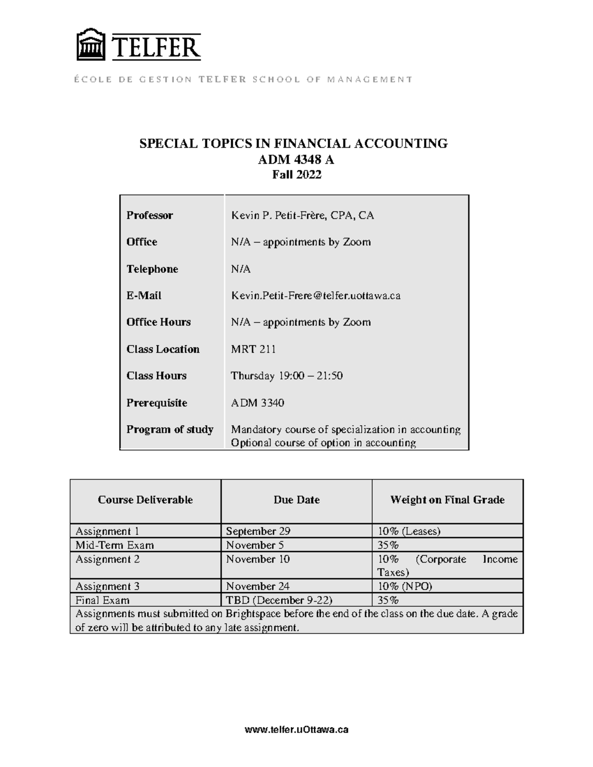 Course Outline ADM 4348A Fall 2022 V3 - É C O L E D E G E S T I O N T E L F E R S C H O O L O F ...