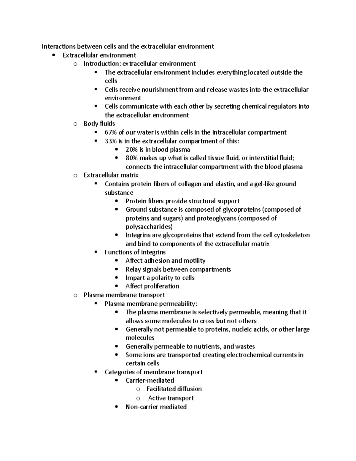 Ch 6 - Cell Interactions & Extracellular Environment Overview - Studocu