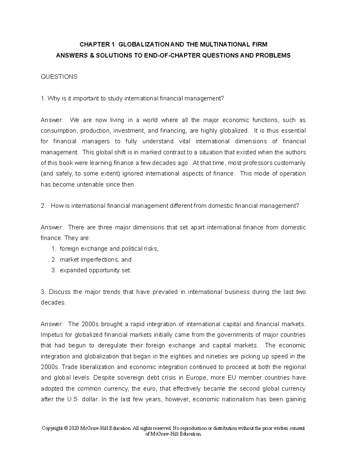 BSAD 183 Answer Keys: Globalization & Multinational Firms Overview ...
