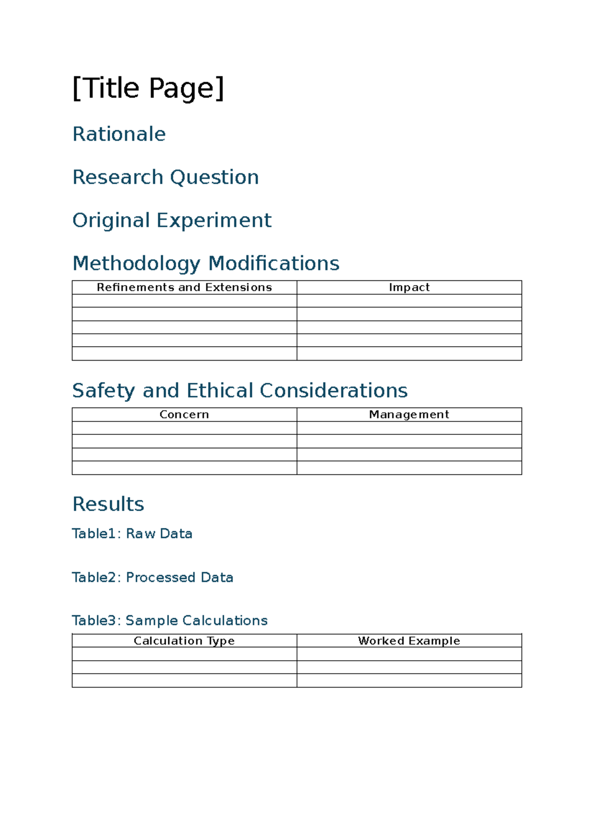 Student Experiment Scaffold - [Title Page] Rationale Research Question ...