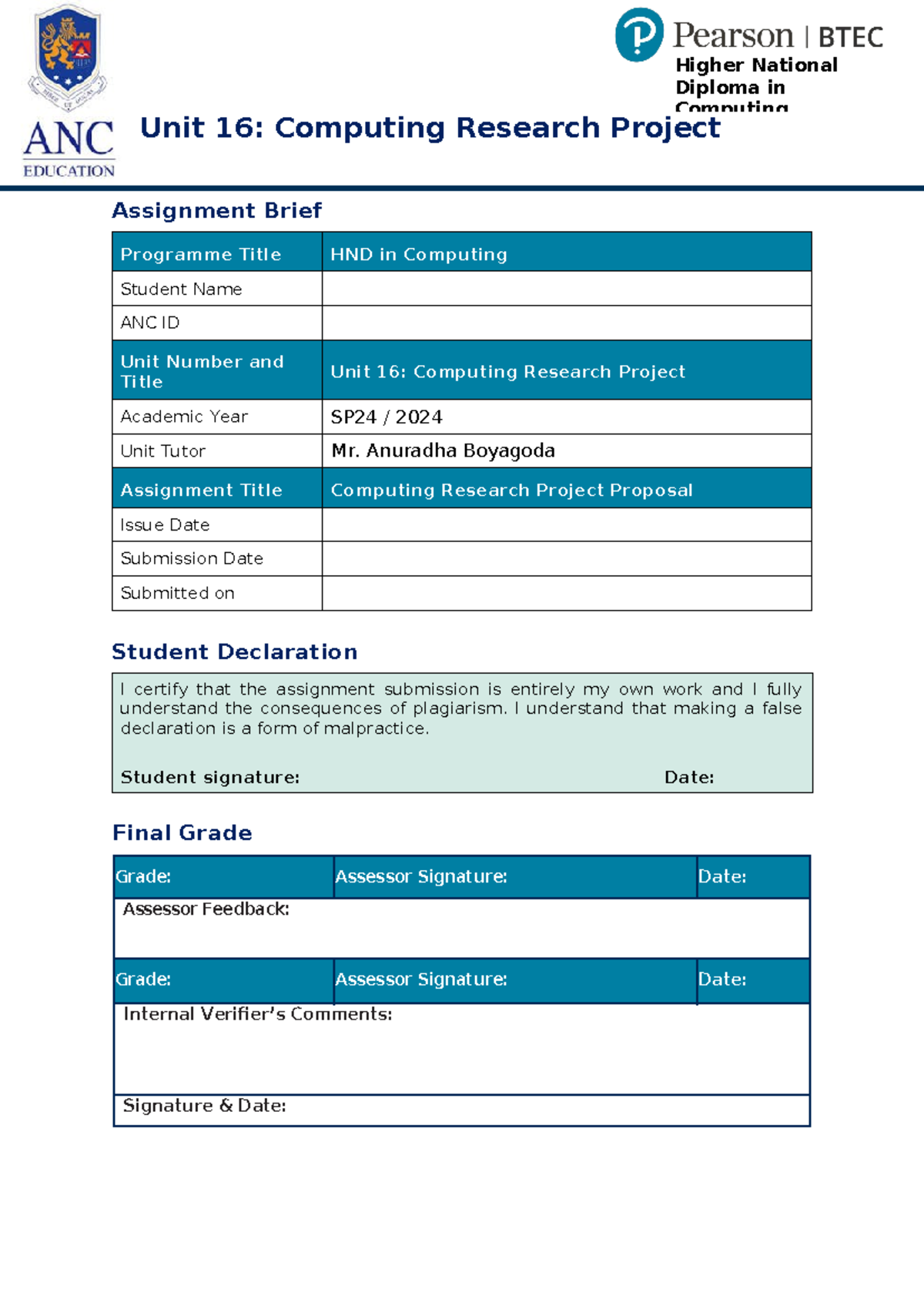 Unit 16: Computing Research Project - Proposal for Research Study - Studocu