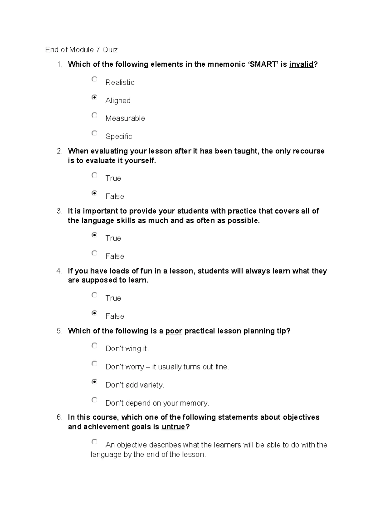 Module 6 Quiz Questions 100359: Key Skills in Language Learning - Studocu