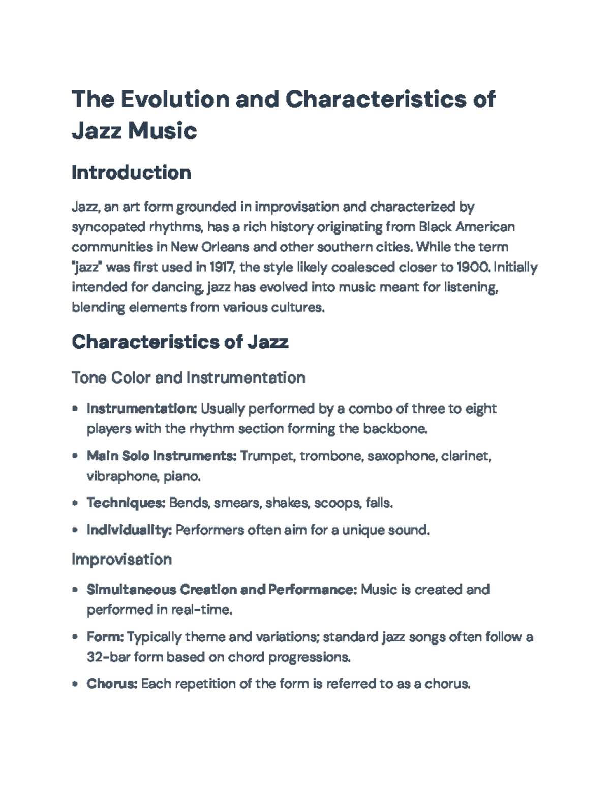The Evolution and Characteristics of Jazz Music: A Comprehensive ...