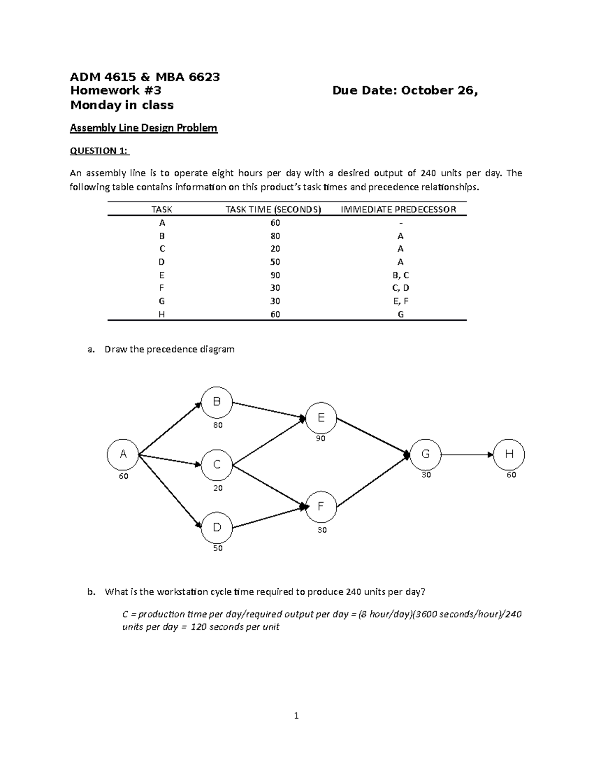 Homework 3 Solutions - Assembly Line Design (ADM 4615 & MBA 6623) - Studocu