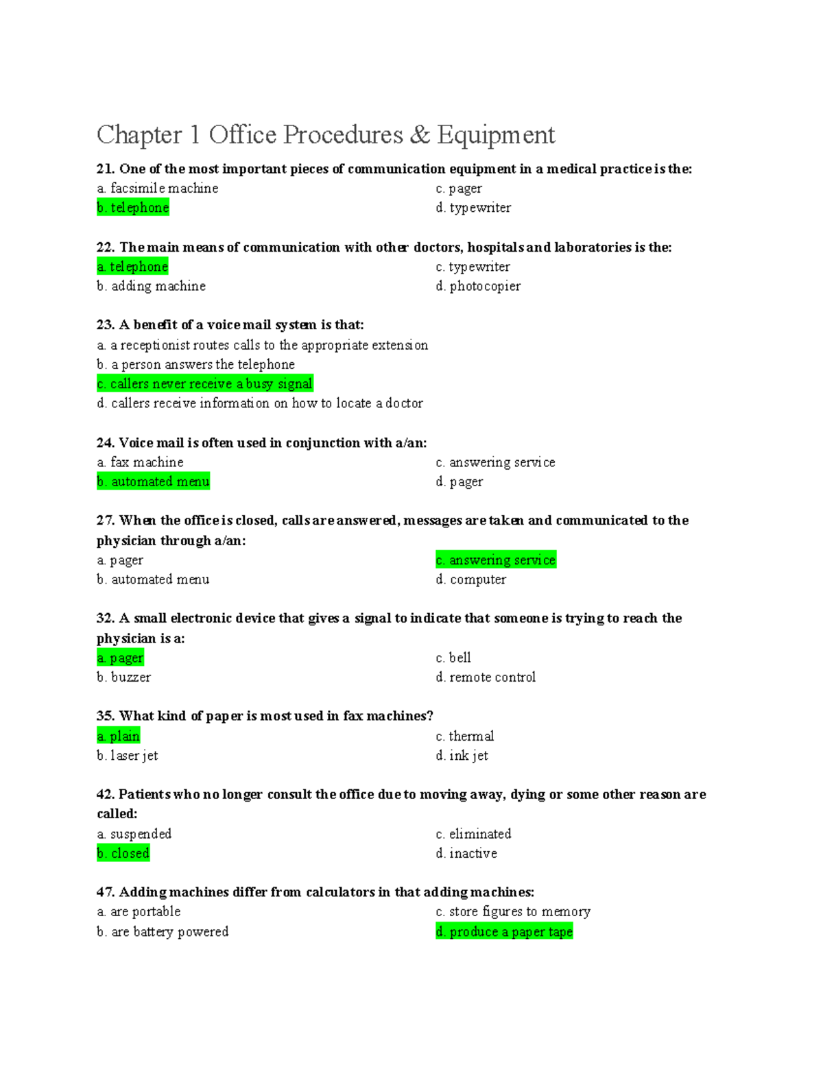 Chapter 1: Office Procedures & Equipment Overview (Course Code ...