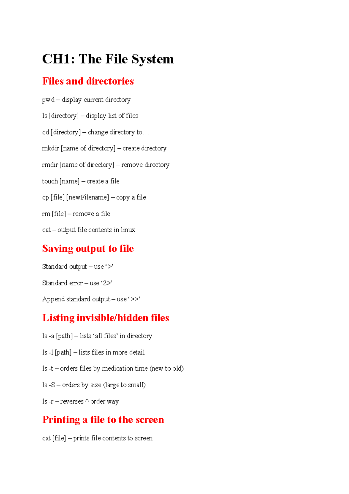Skill Test Cheat Sheet Gab Ch1 The File System Files And Directories Pwd Display Current