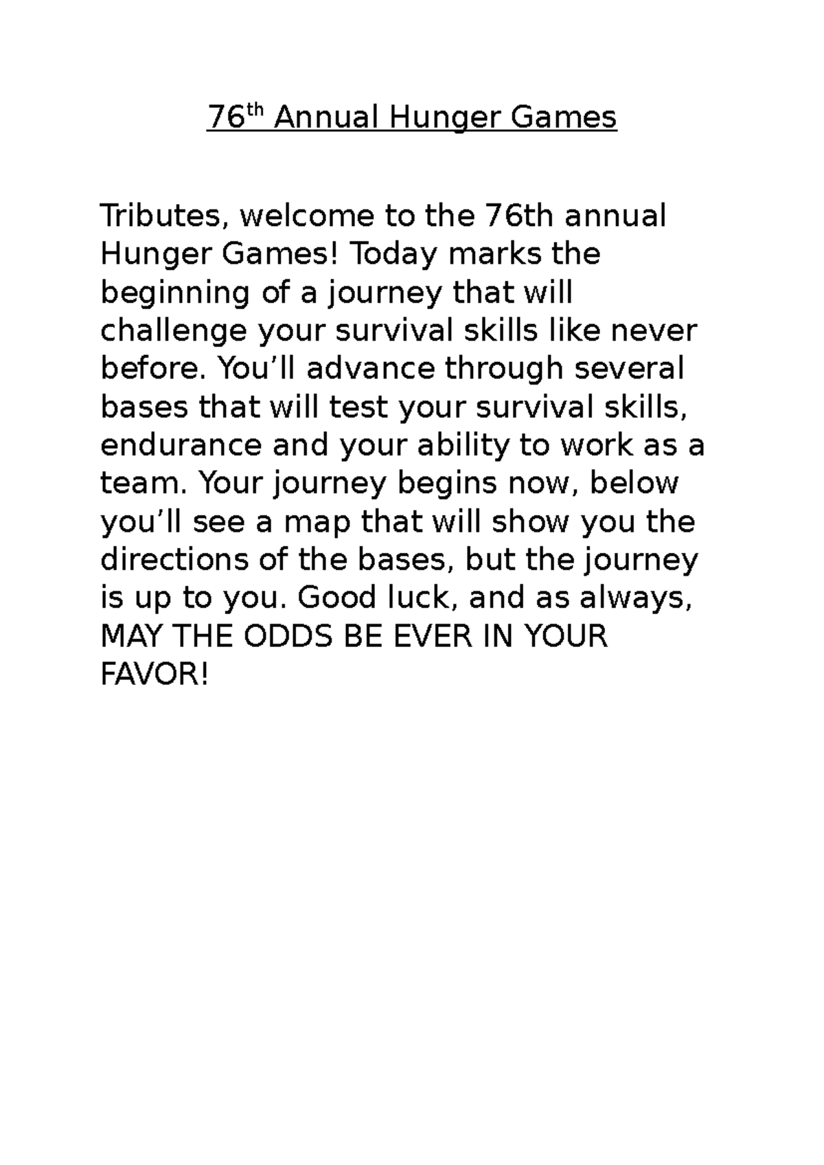 76th Annual Hunger Games - 76 th Annual Hunger Games Tributes, welcome ...