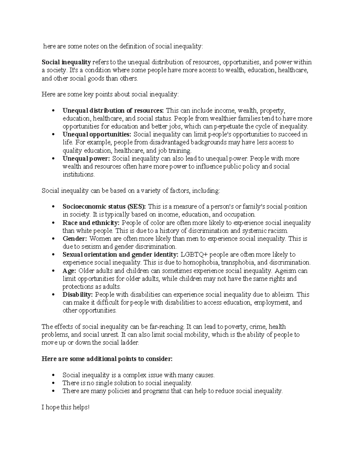 Social Inequality Topics - here are some notes on the definition of ...