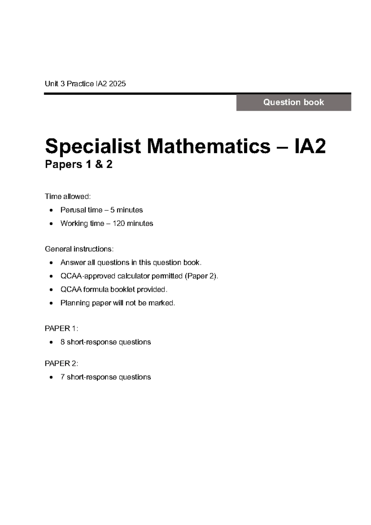 Specialist Mathematics IA2 Exam Practice - 2019 Assessment Guide - Studocu