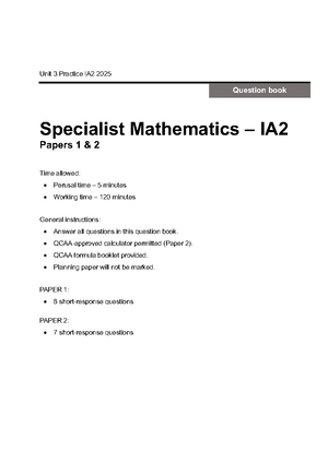 QCAA exam - Qcaa practice exam - 181257 Specialist Mathematics 2019 v1 ...