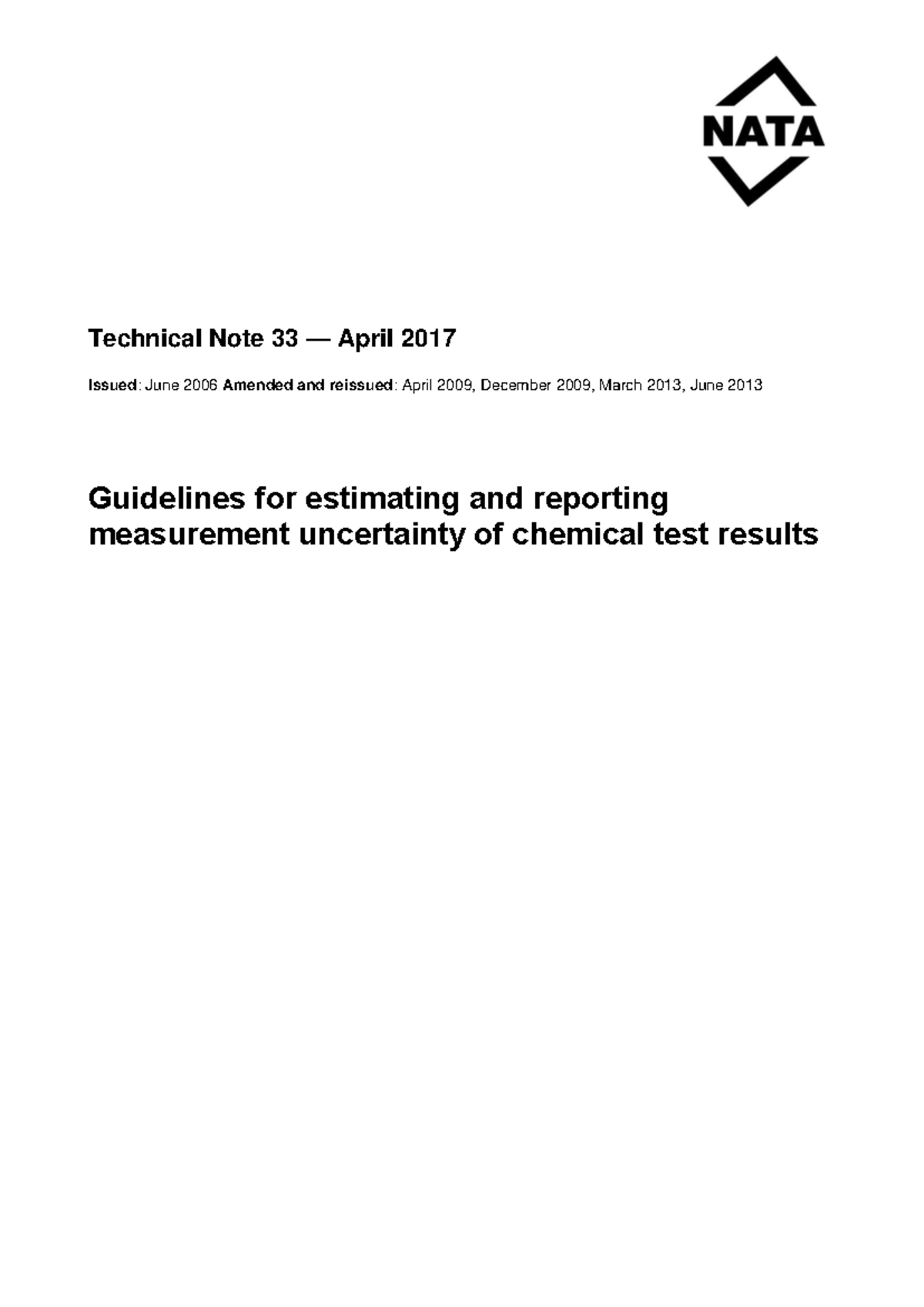 NATA Technical Note 33: Guidelines for Estimating Measurement ...