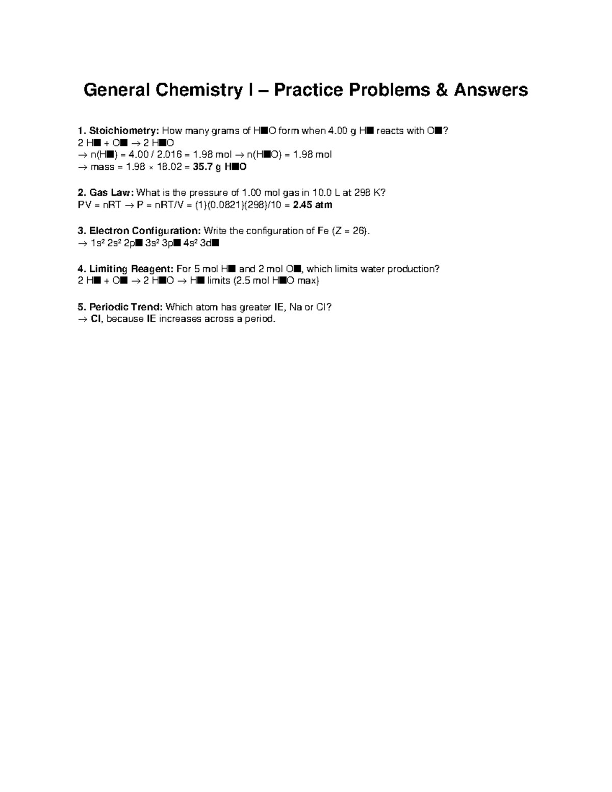 Chemistry Study Guide 2: Practice Problems & Solutions - Studocu