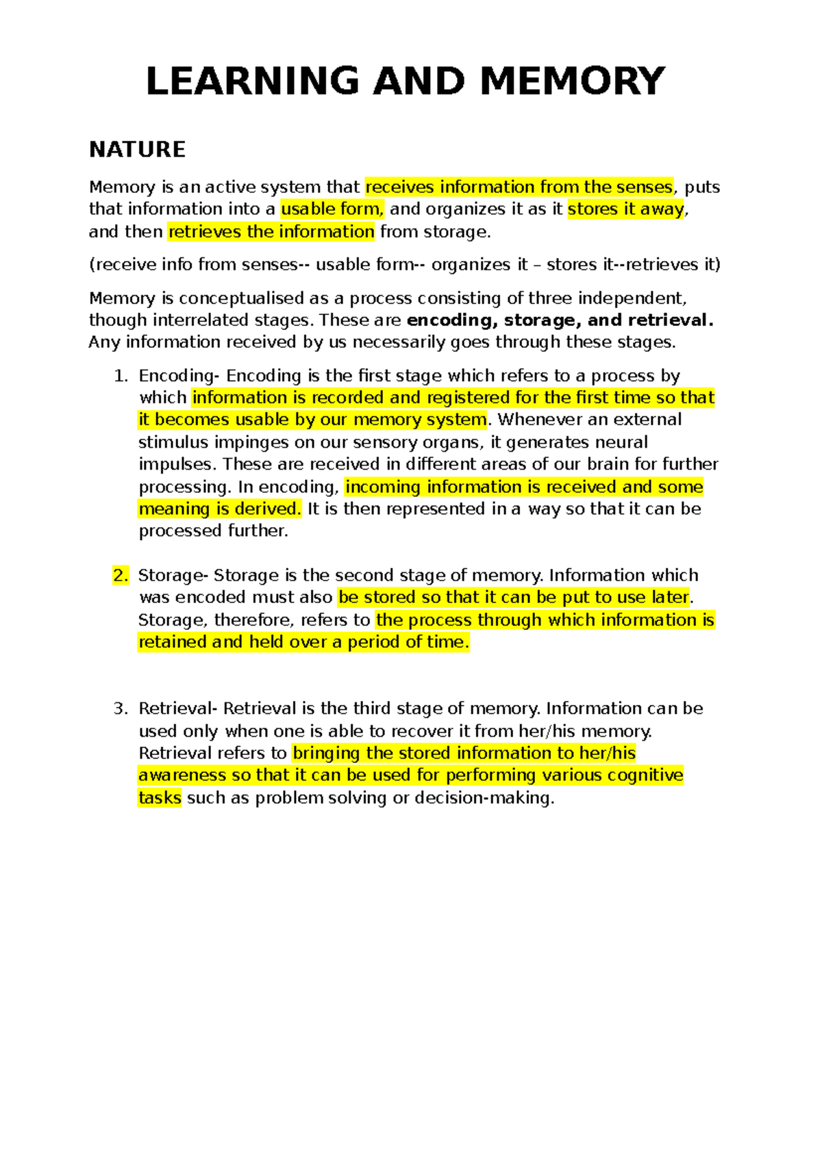 LEARNING AND MEMORY: A Comprehensive Overview of Processes and Theories ...