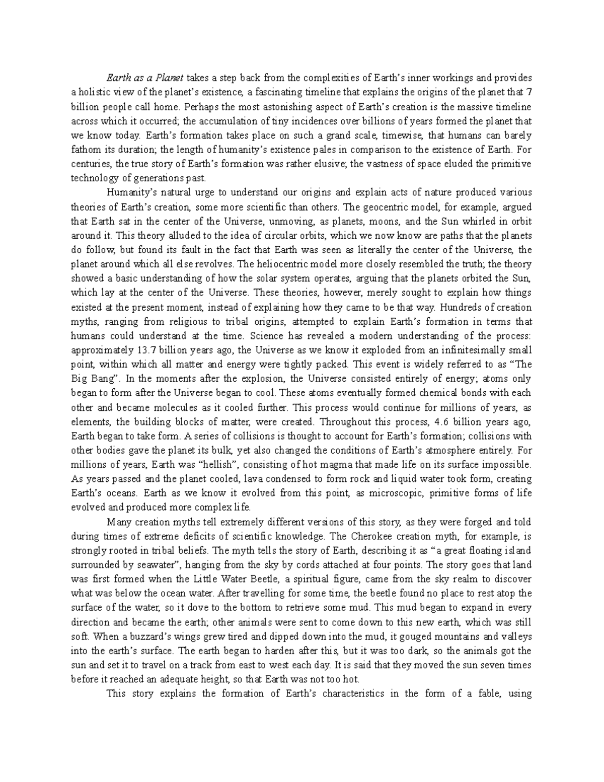 Journal 1 - Grade: A - Earth as a Planet takes a step back from the ...