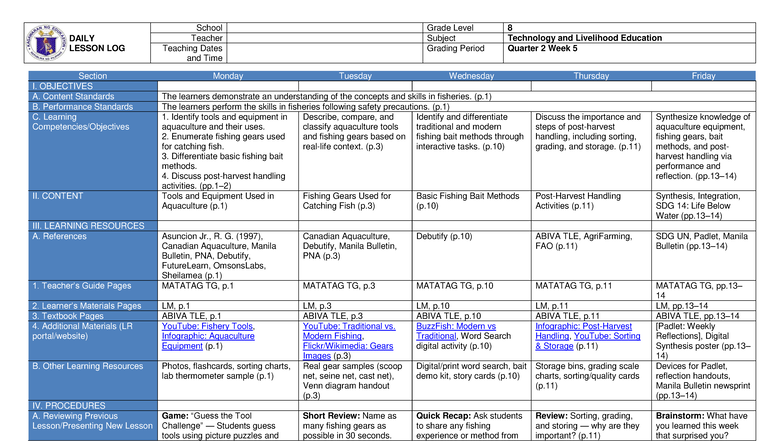 Q2-DLL TLE8 Week 5: Aquaculture Tools & Techniques - Studocu