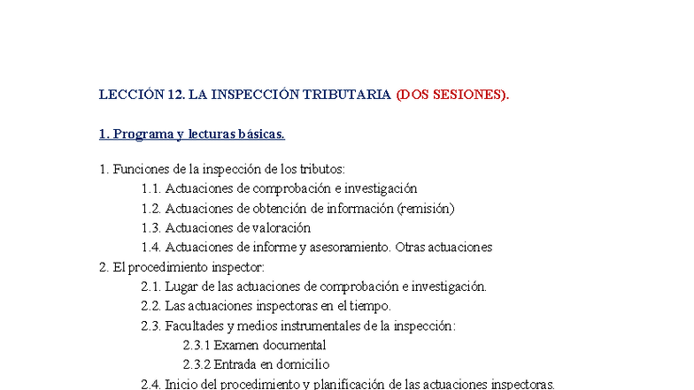 GPRF 25-26: Materiales de Lección 12 sobre Inspección Tributaria - Studocu