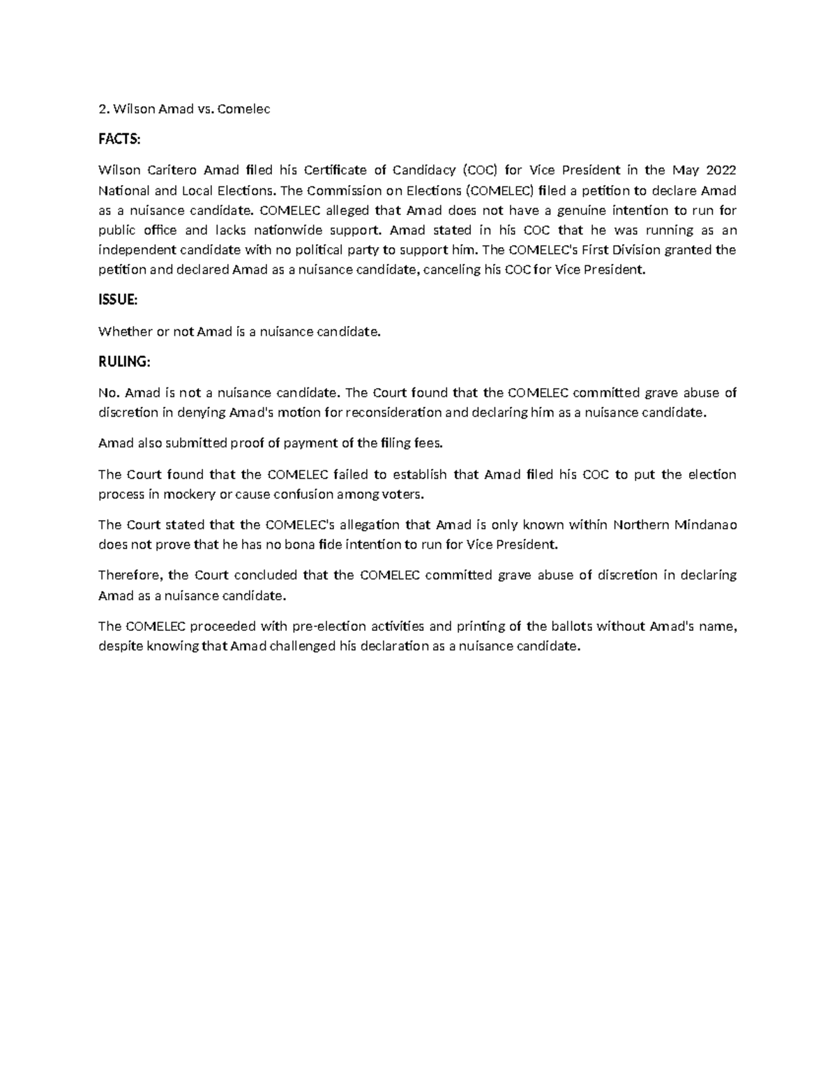 Election Law Case Studies: Summaries and Rulings Analysis - Studocu