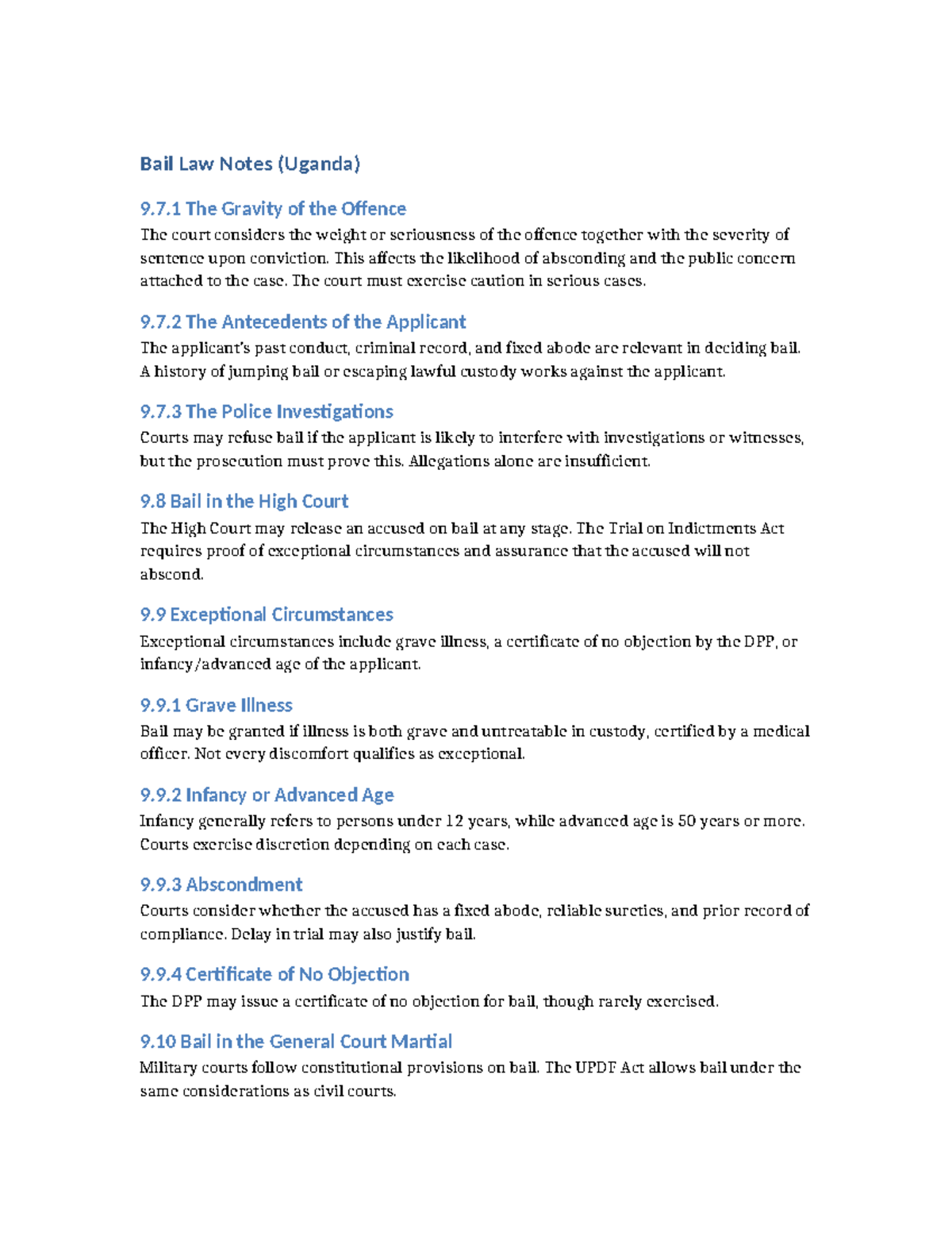 Bail Law Notes (Uganda) - Key Considerations and Guidelines - Studocu